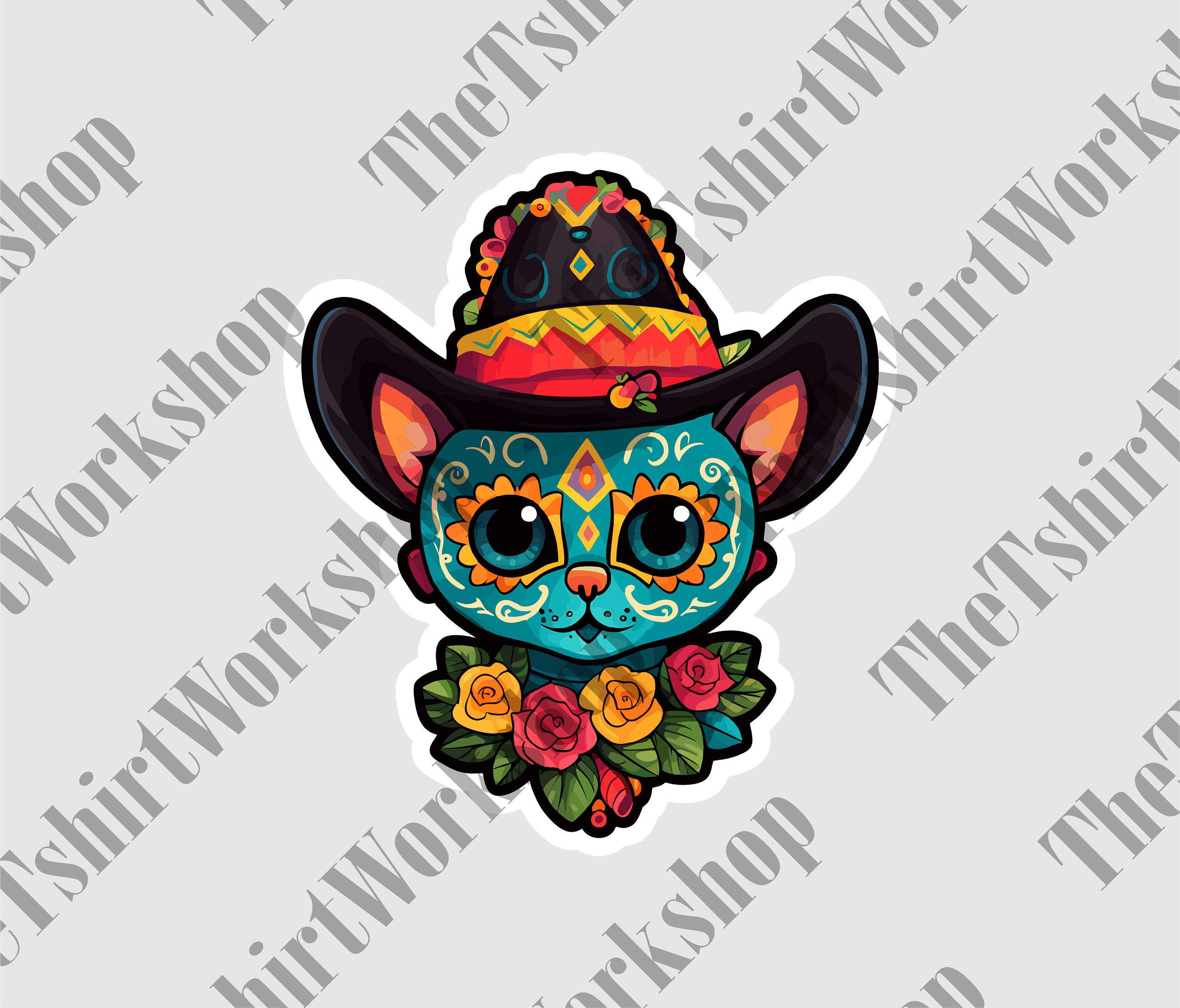 Dia De Los Muertos Cat Sticker / Sugar Skull Cat Sticker / Vinyl ...