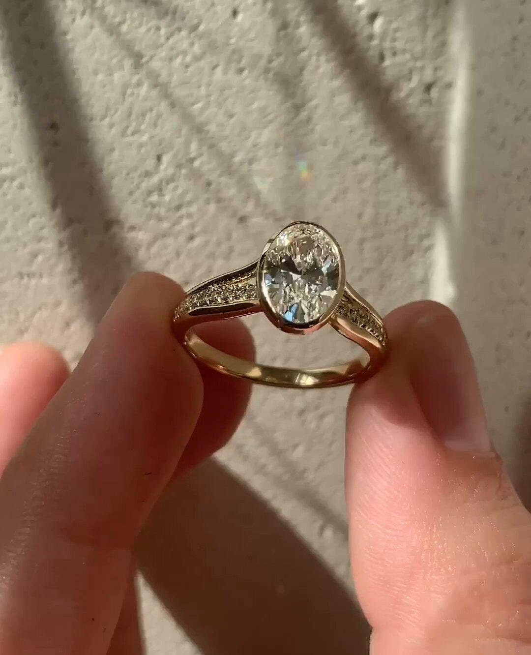 3 CT Oval Cut Bezel Set Moissanite Engagement Ring 14K Solid Gold ...