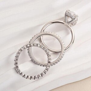 3CT Oval Cut Moissanite Engagement Ring 14K Gold Moissanite Bridal Trio Wedding Ring Set With ...