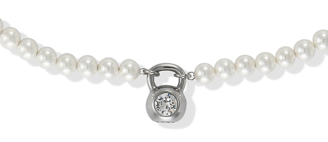 Pearl & Stainless Steel Kettlebell Necklace - Fitness Jewelry ...