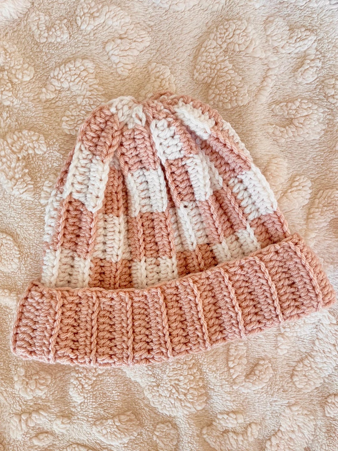 Crochet Checkered Beanie | Made to Order, Checkered Crochet Toboggan ...