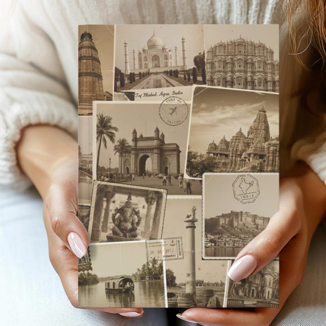 Retro India Travel Journal | Vintage Postcard Photo Collage Notebook - Etsy