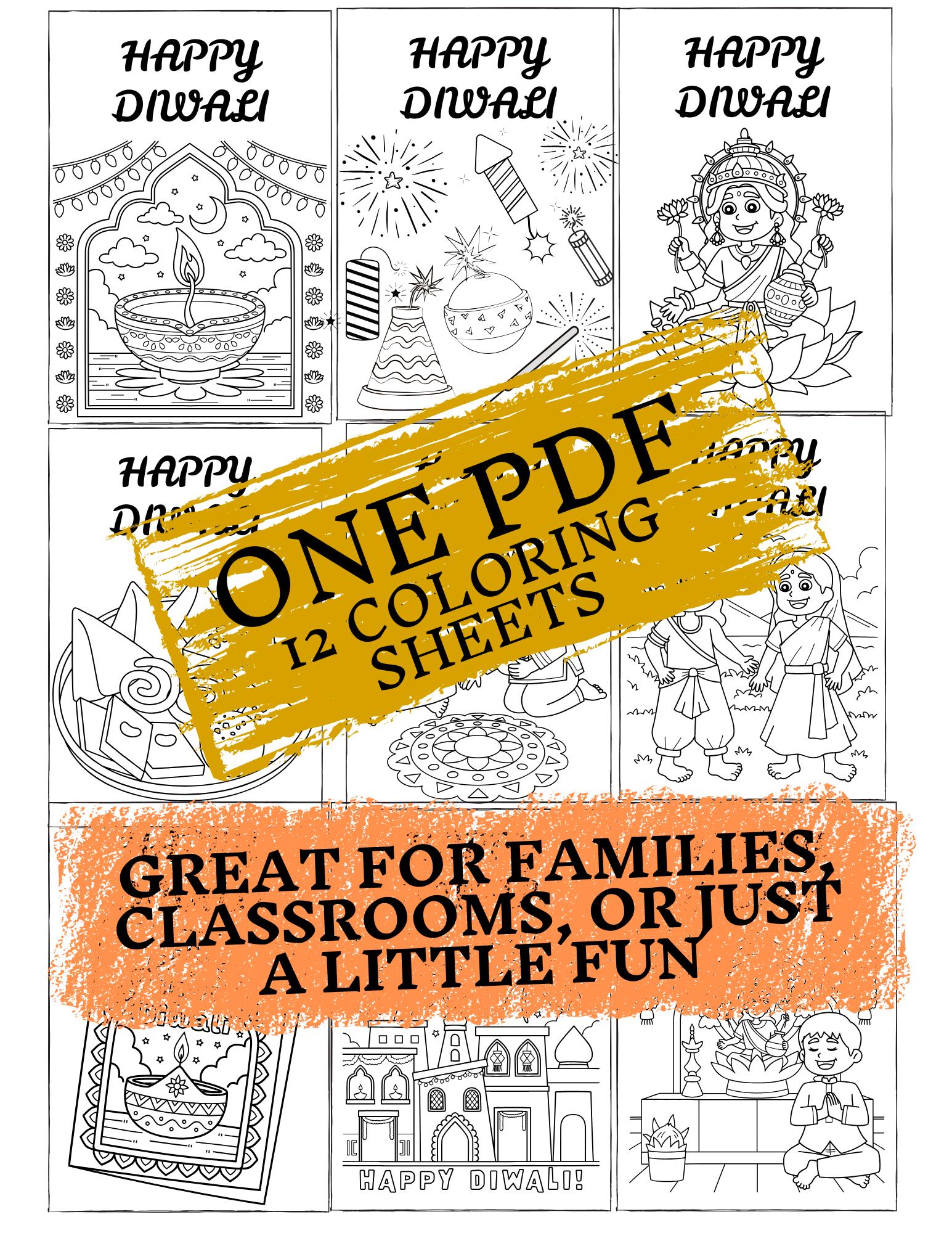 Kids Diwali Coloring PDF Sheets, Cute Children's Deepawali Color Sheets ...