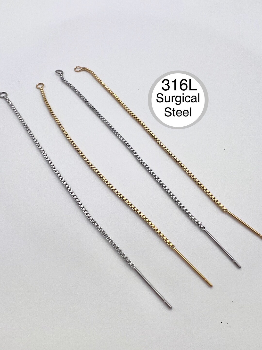 4 Pcs- 316L Surgical Stainless Steel Earring Threader Chain With Loop ...