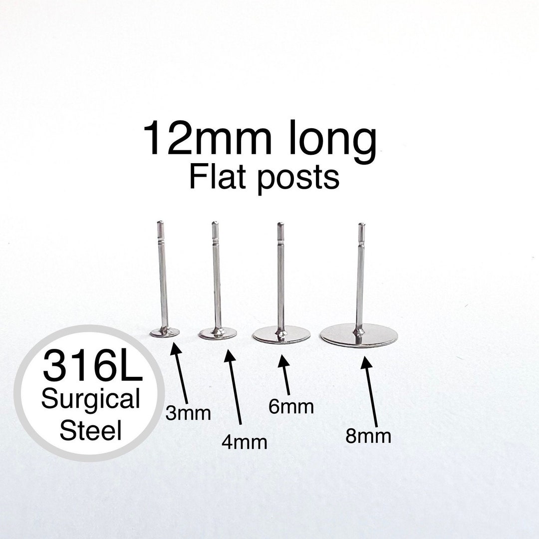 316L Surgical Grade Stainless Steel Earring 12mm Long Flat Post, Base ...
