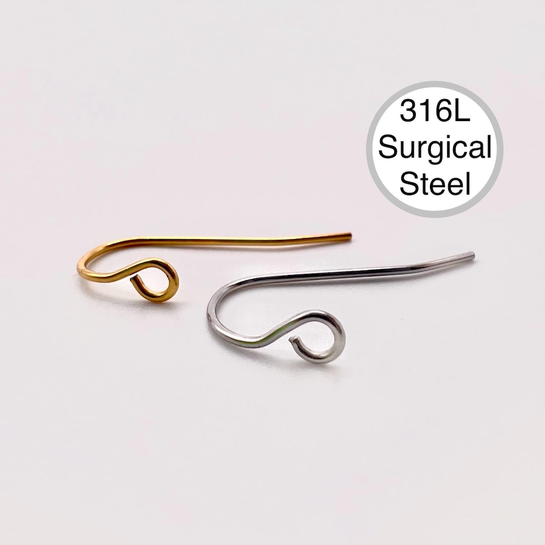 316L Surgical Grade Steel Earring Hooks, Front Facing Loop, 18k Gold ...