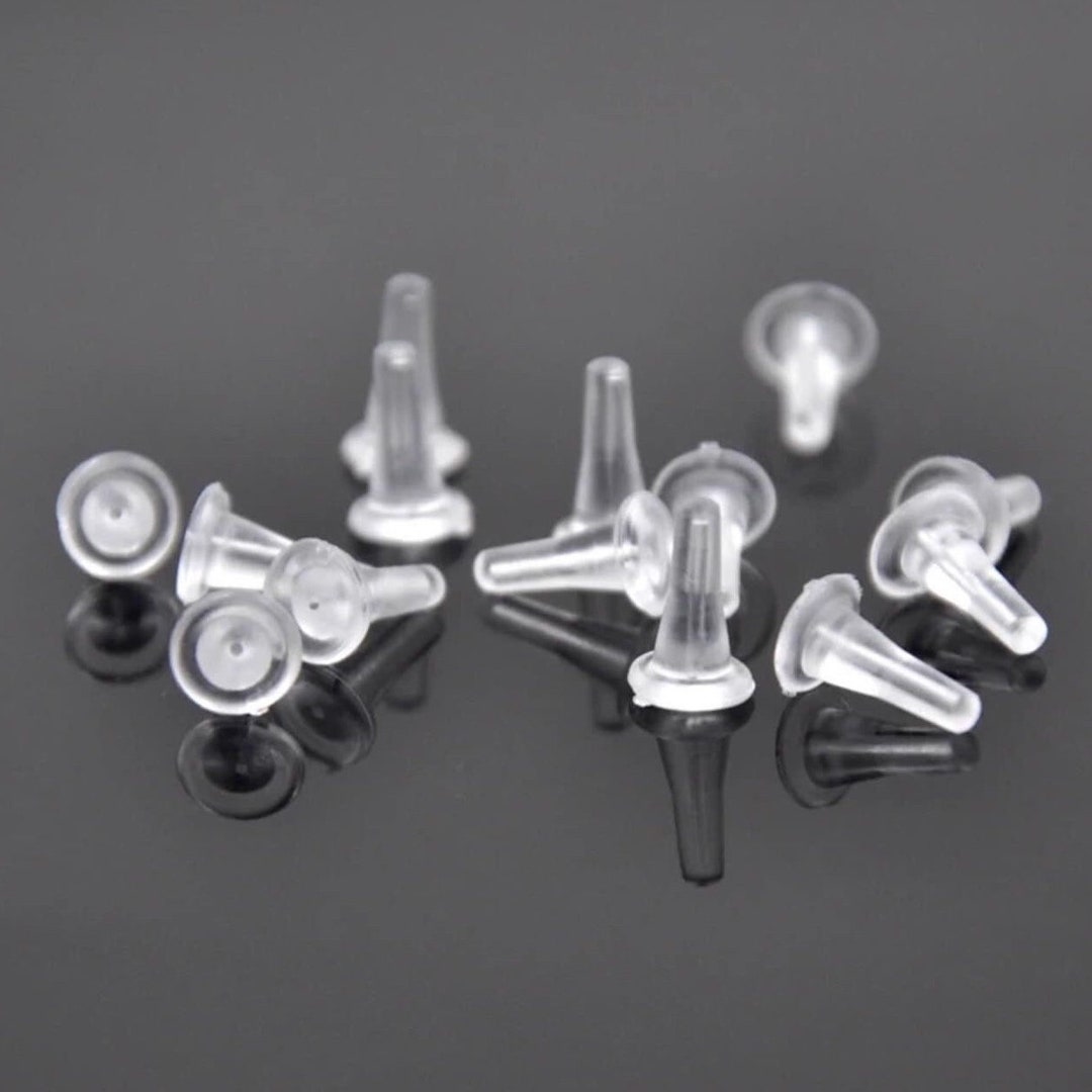 100pcs Long Clear Silicone Earring Backs Stopper, Transparent Silicone ...