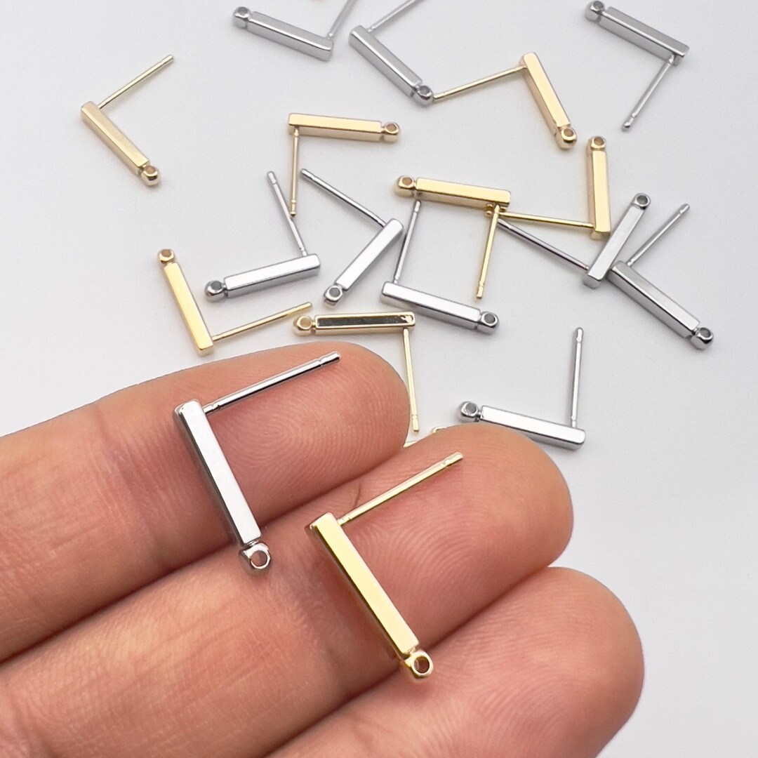 10pcs- 14mm Long Bar Stud Posts/ Connector, Stainless Steel Pin, 18K ...