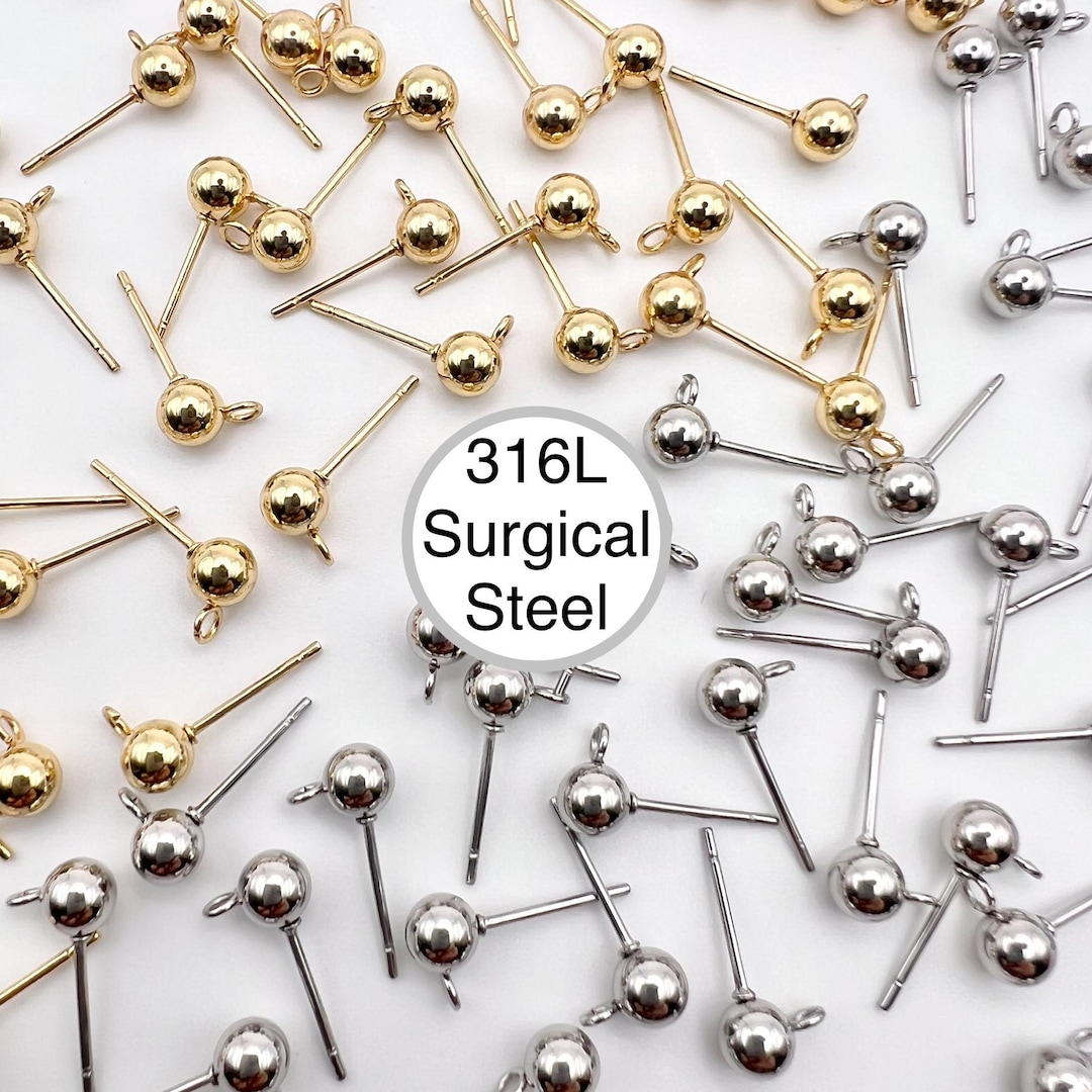 10pcs- 316L Surgical Grade Steel Pin, 18K Gold Plating/ Steel Color ...