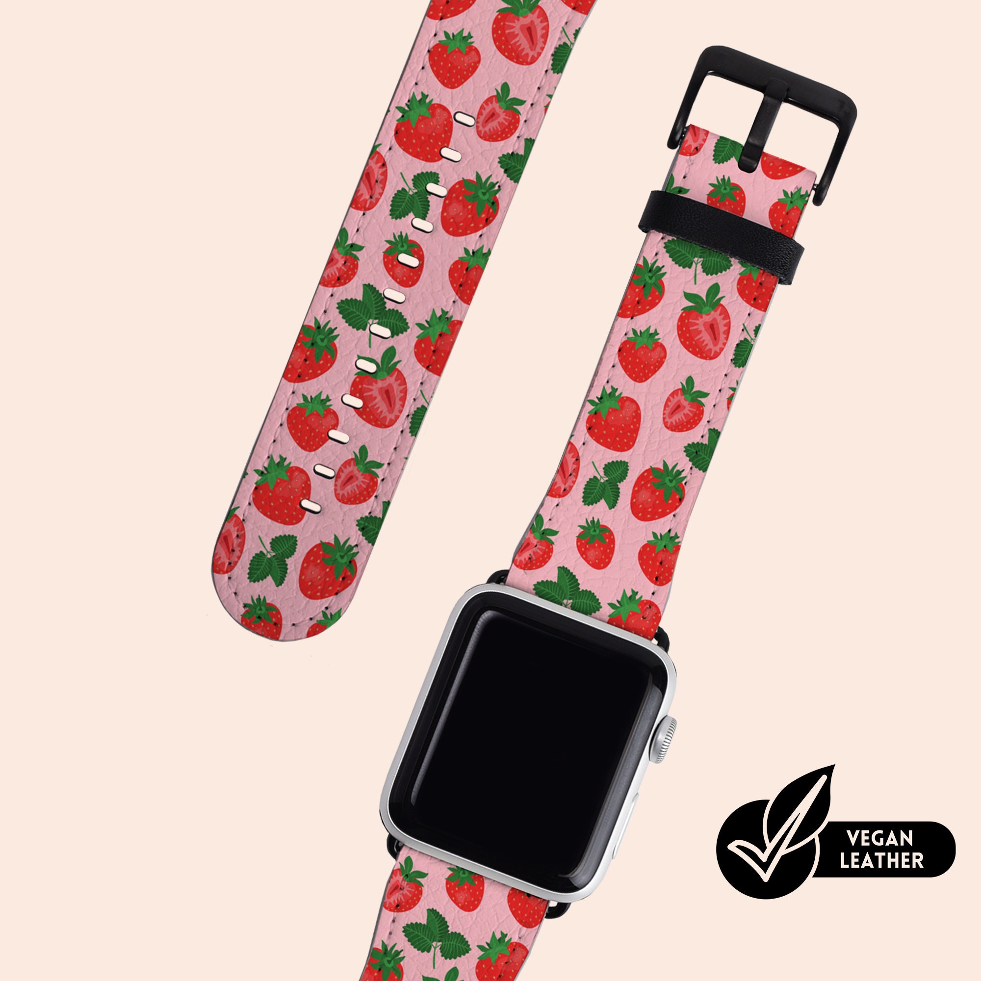 Pink Strawberry Watch Strap Fit for Apple Watch Series 1 2 3 4 5 6 7 8 ...
