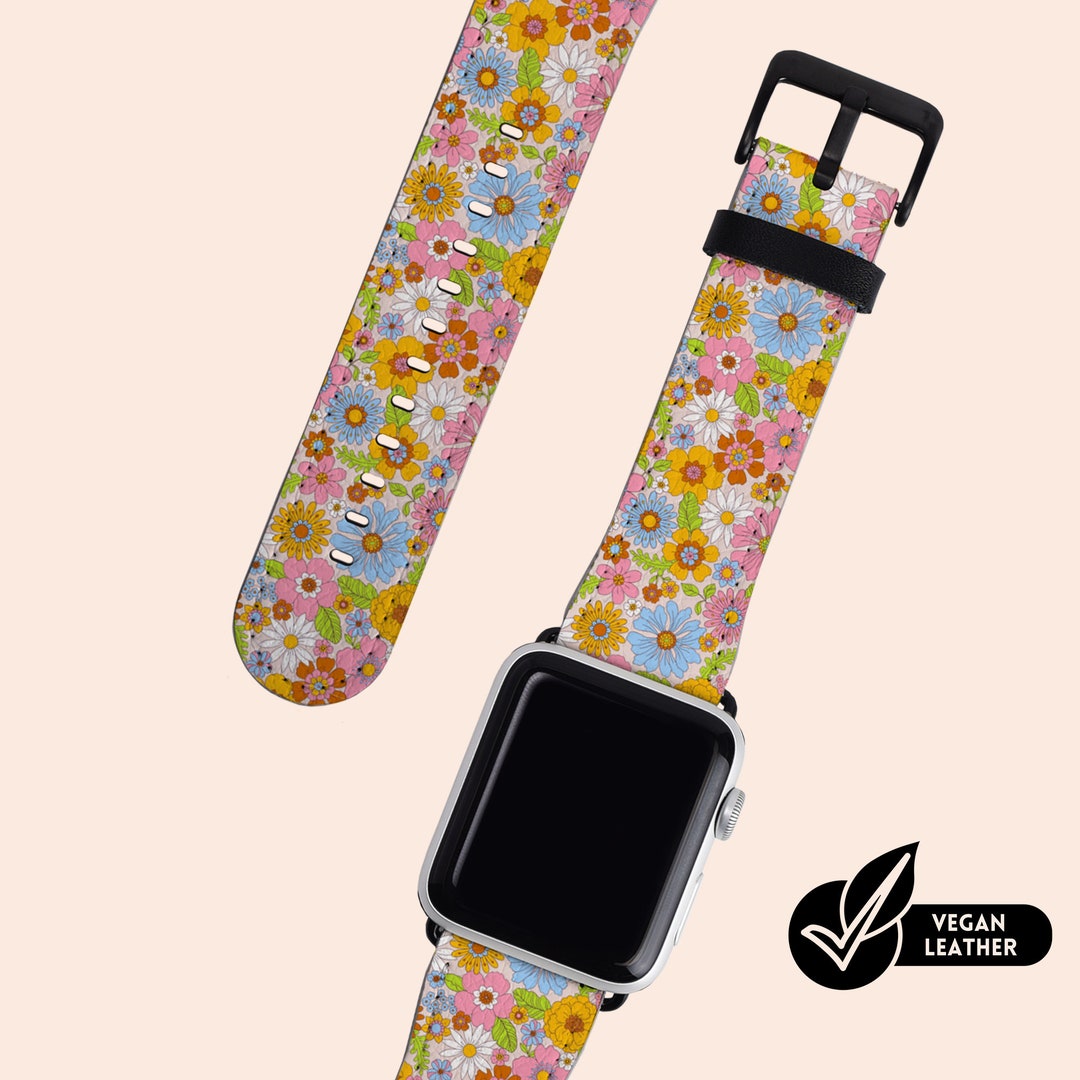 70s Hippie Flowers Watch Strap Fit for Apple Watch Series 1 2 3 4 5 6 7 ...