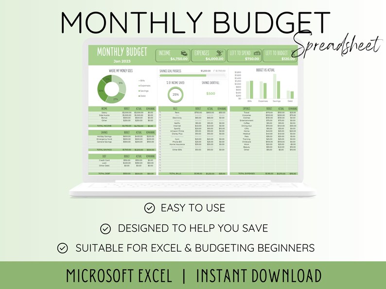 Monthly Budget Spreadsheet Excel Budget Template Excel - Etsy