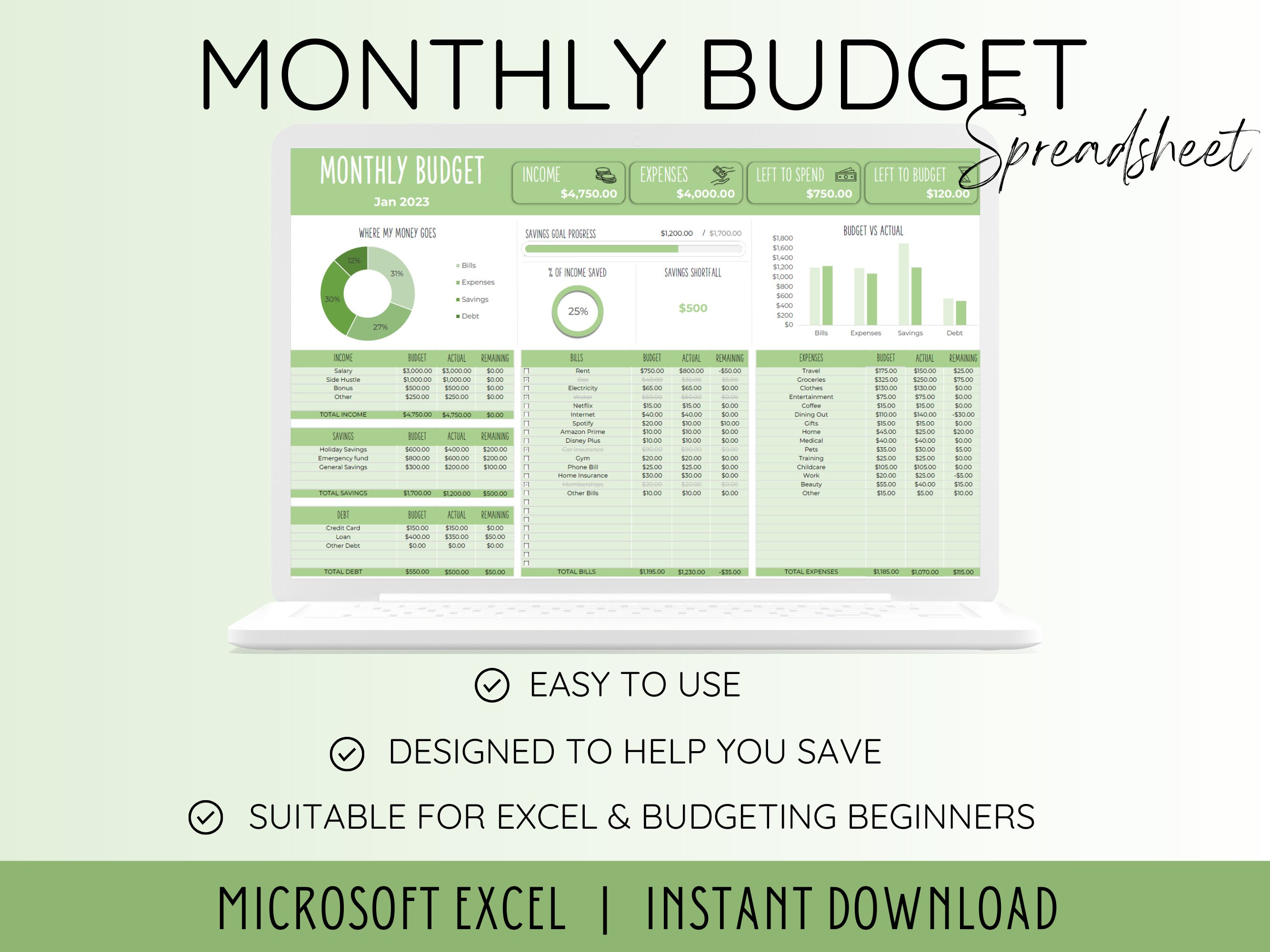 Monthly Budget Spreadsheet Excel Budget Template Excel - Etsy