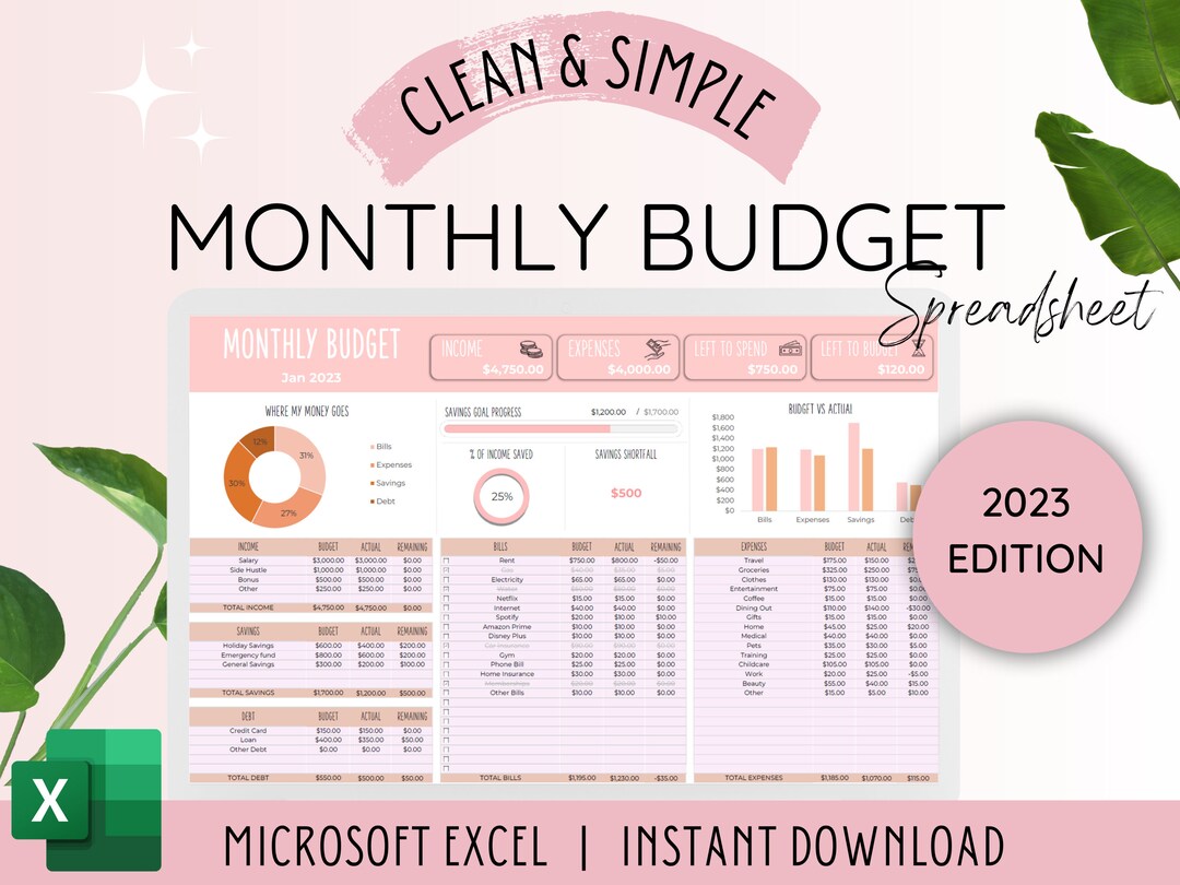 Monthly Budget Spreadsheet Excel Budget Template Excel - Etsy UK