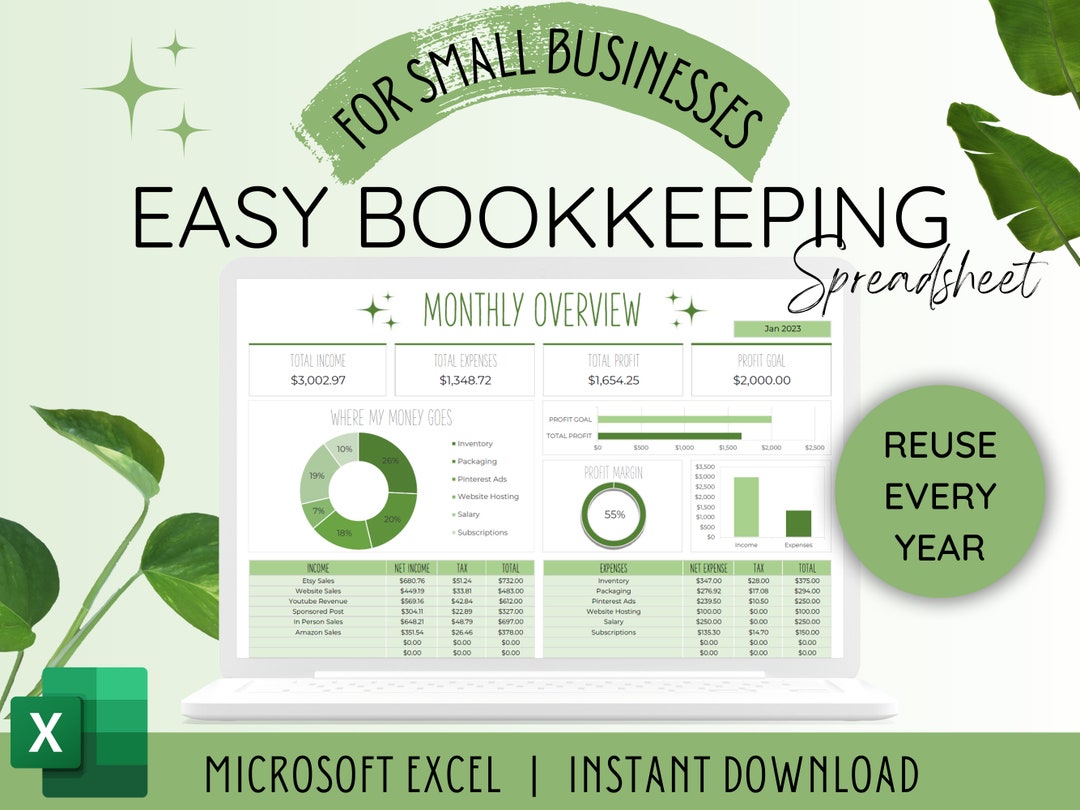 Small Business Bookkeeping Spreadsheet Excel Bookkeeping - Etsy