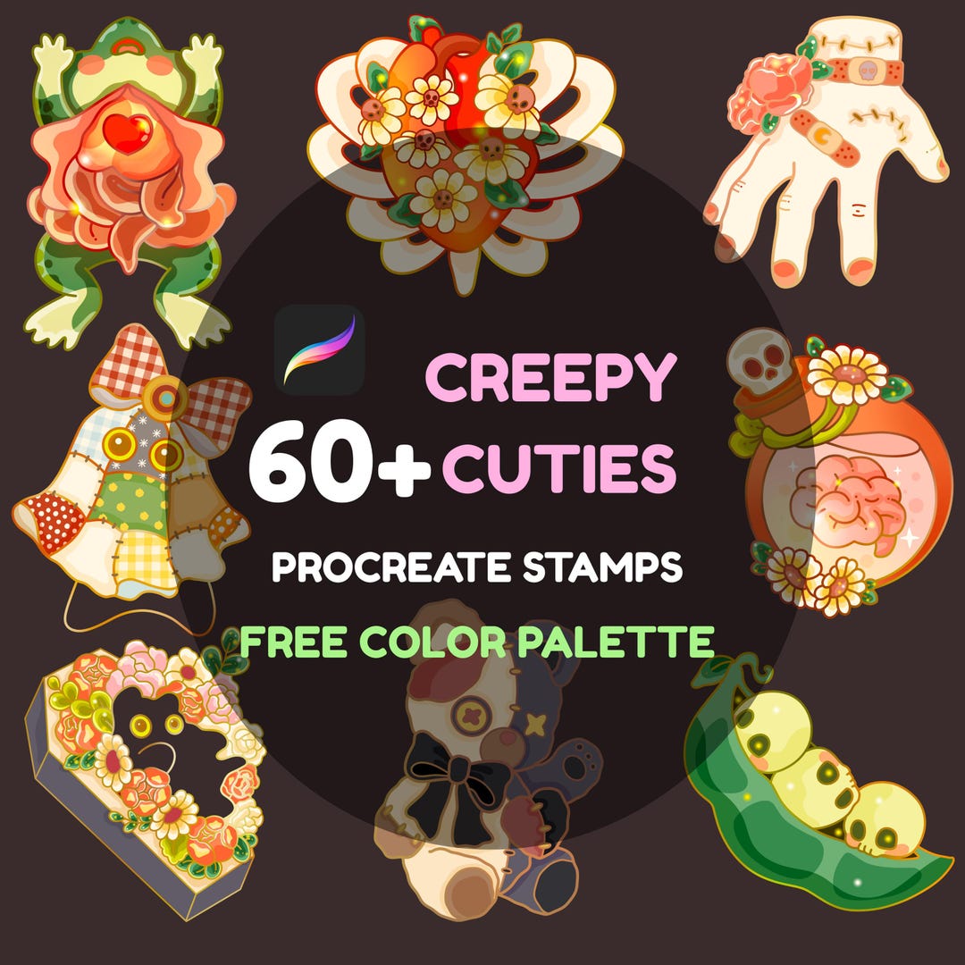 60+ Spooky Procreate Stamps | Goth Kawaii Ghosts & Flowers (digital Brush Pack) - Etsy