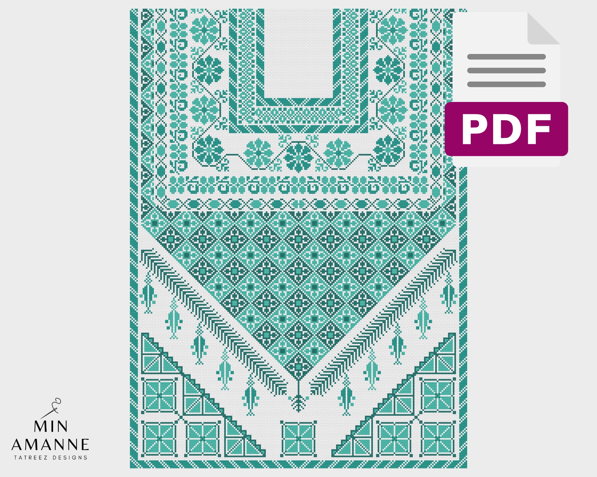 Palestinian Tatreez Thobe Chest Panel Cross Stitch Pattern - Etsy