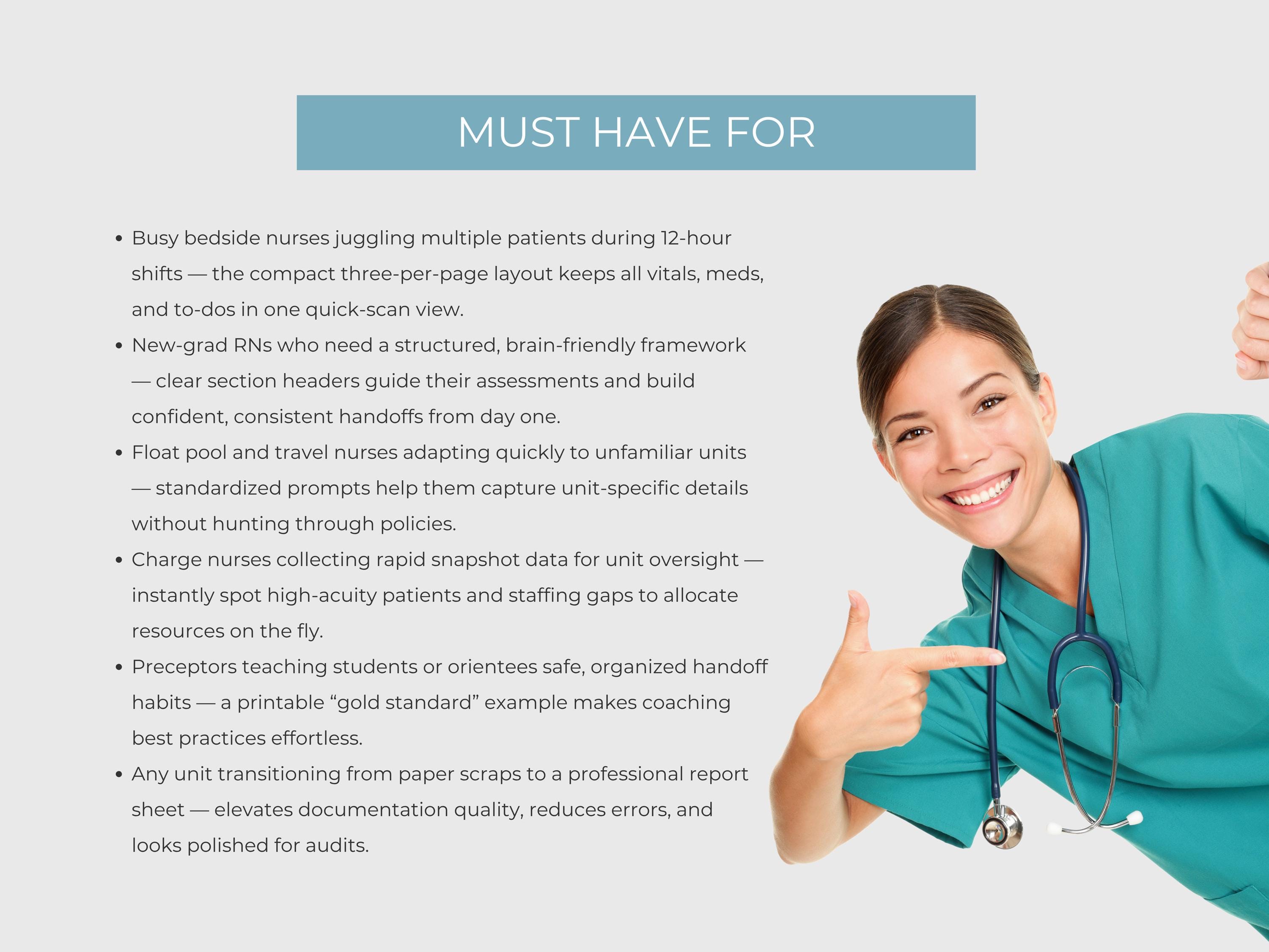 Nurse Handoff and Report Sheet, ICU Nursing Hand-off Report, Patient ...