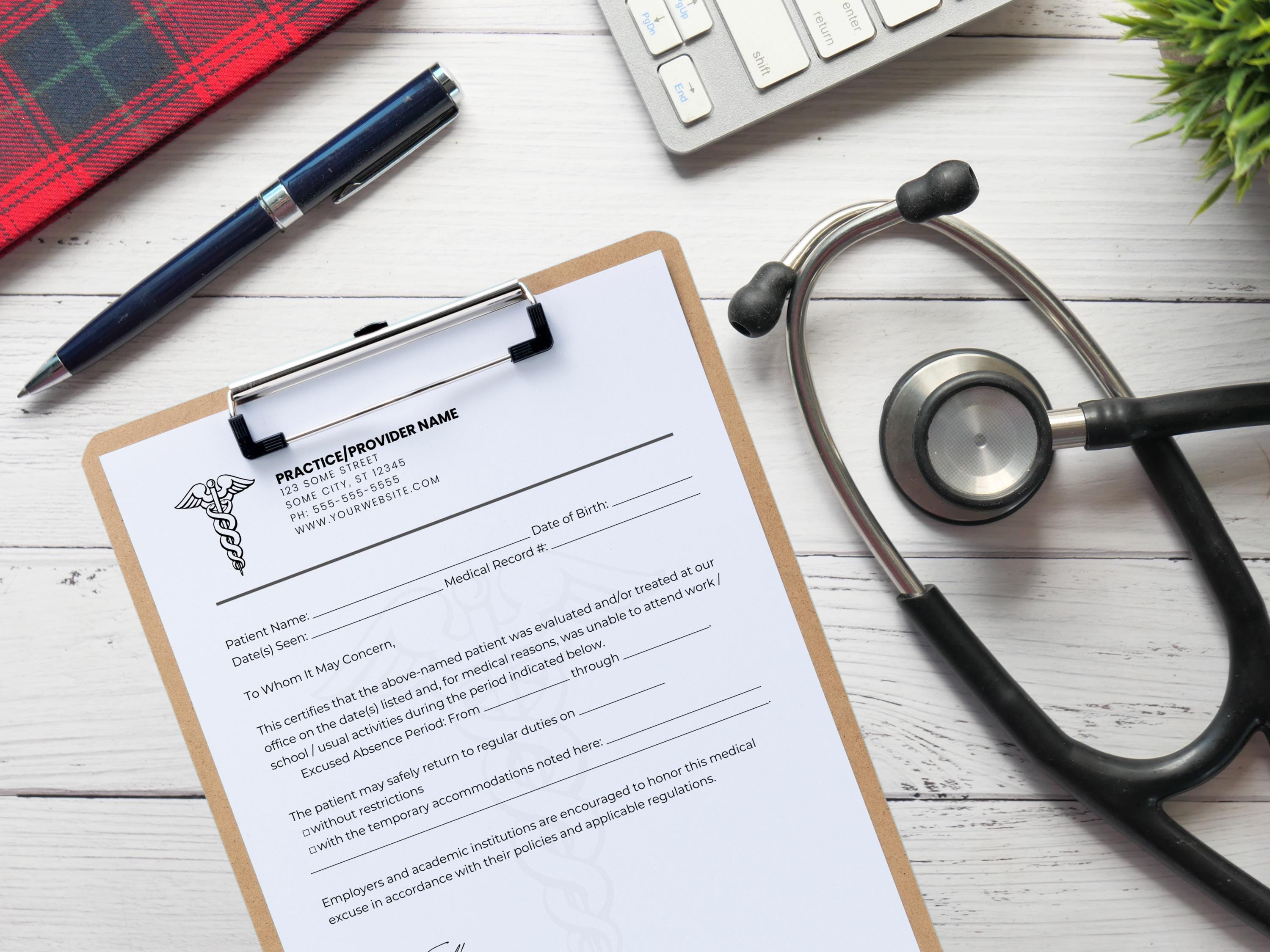 Doctor's Excuse Note Template, Editable Dr Note for Work & School ...