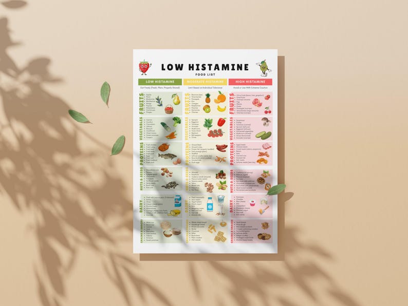 Low Histamine Food Chart Printable, Food List, Grocery List, PDF, A4 ...