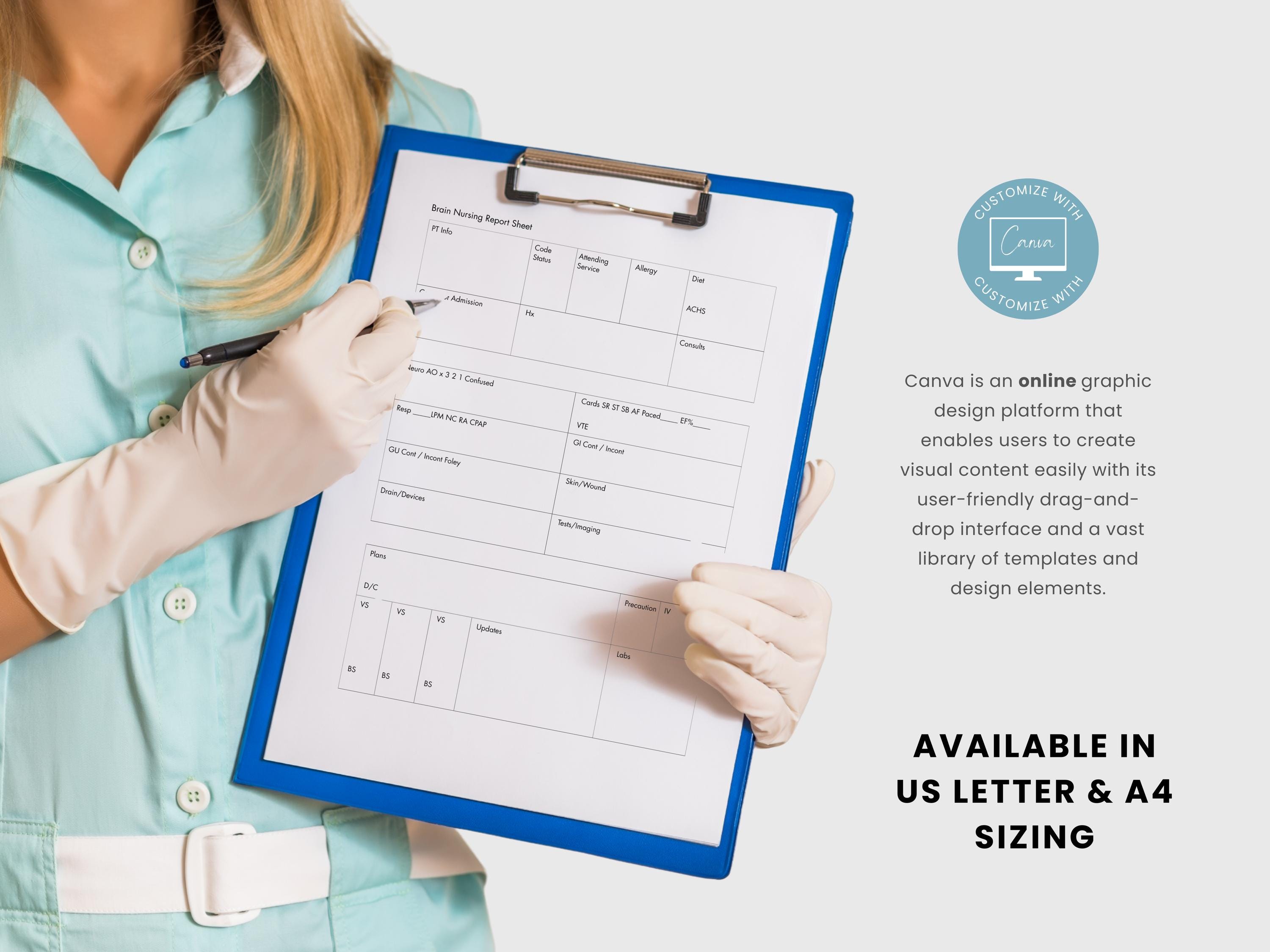 Simple Brain Nursing Report Sheet, ICU Nursing Hand-off Report, Patient ...