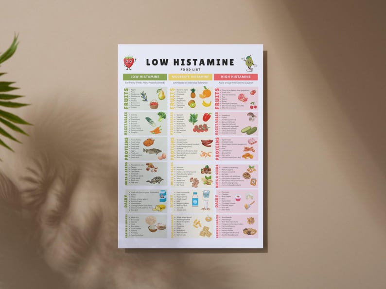 Low Histamine Food Chart Printable, Food List, Grocery List, PDF, A4 ...