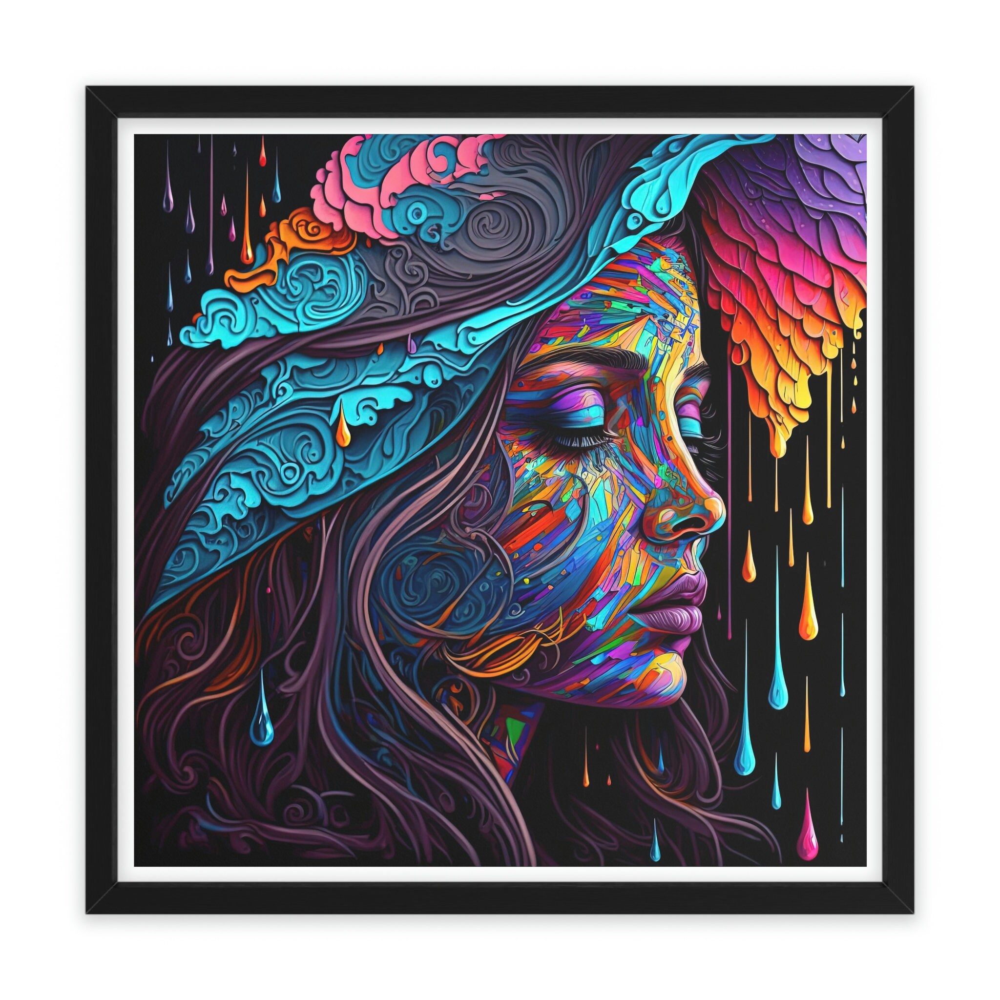 Psychedelic Rain Goddess Poster Framed - Etsy