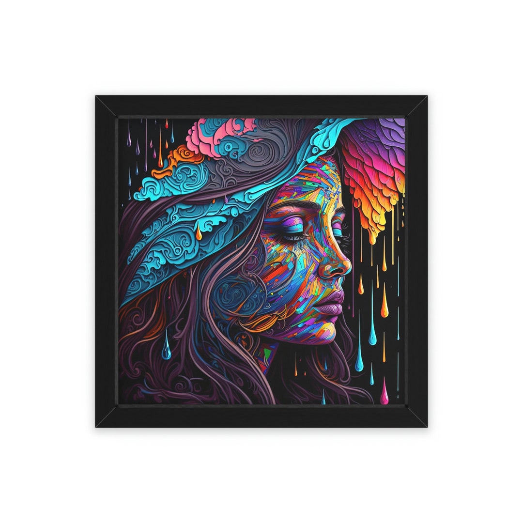 Psychedelic Rain Goddess Poster Framed - Etsy
