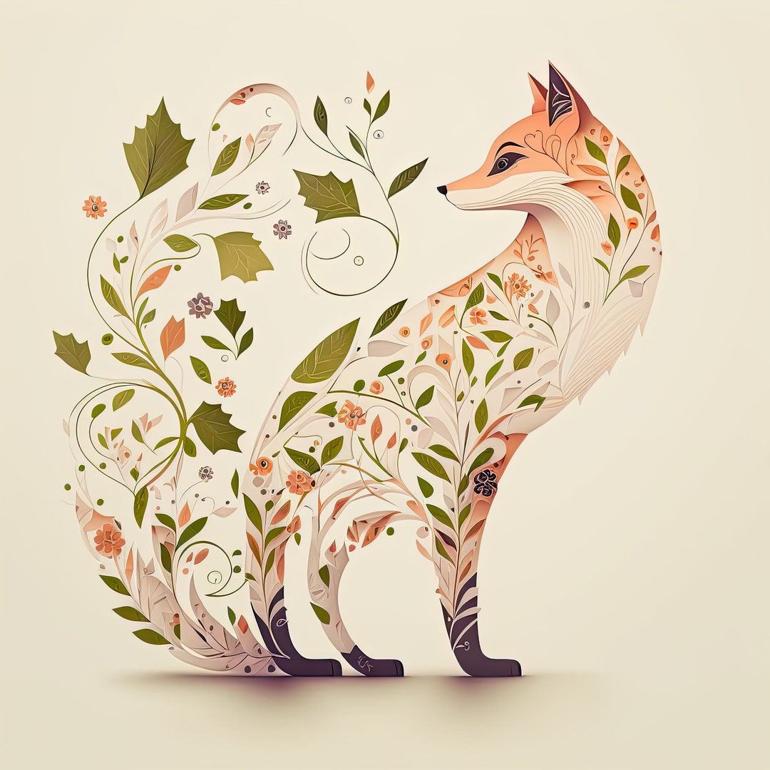 Floral Fox Digital Copy - Etsy
