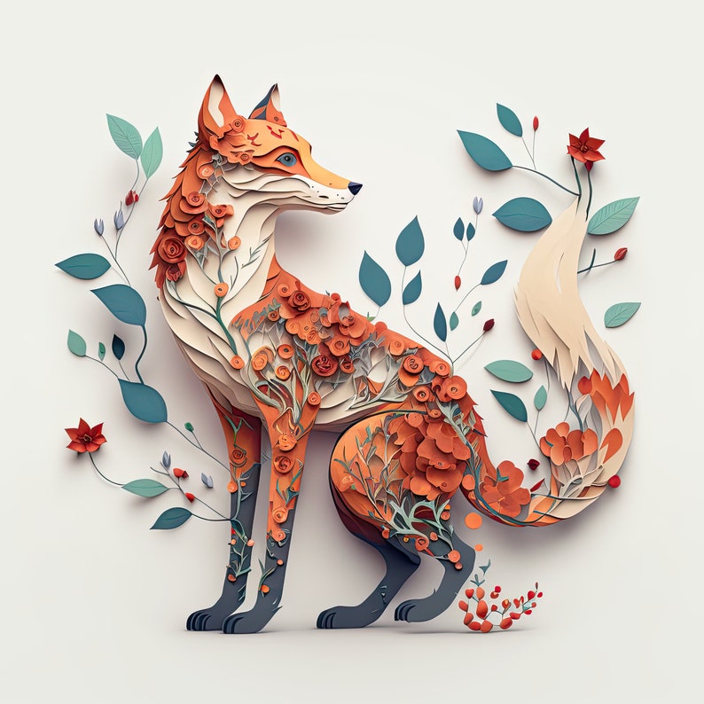 Floral Fox Digital Copy - Etsy