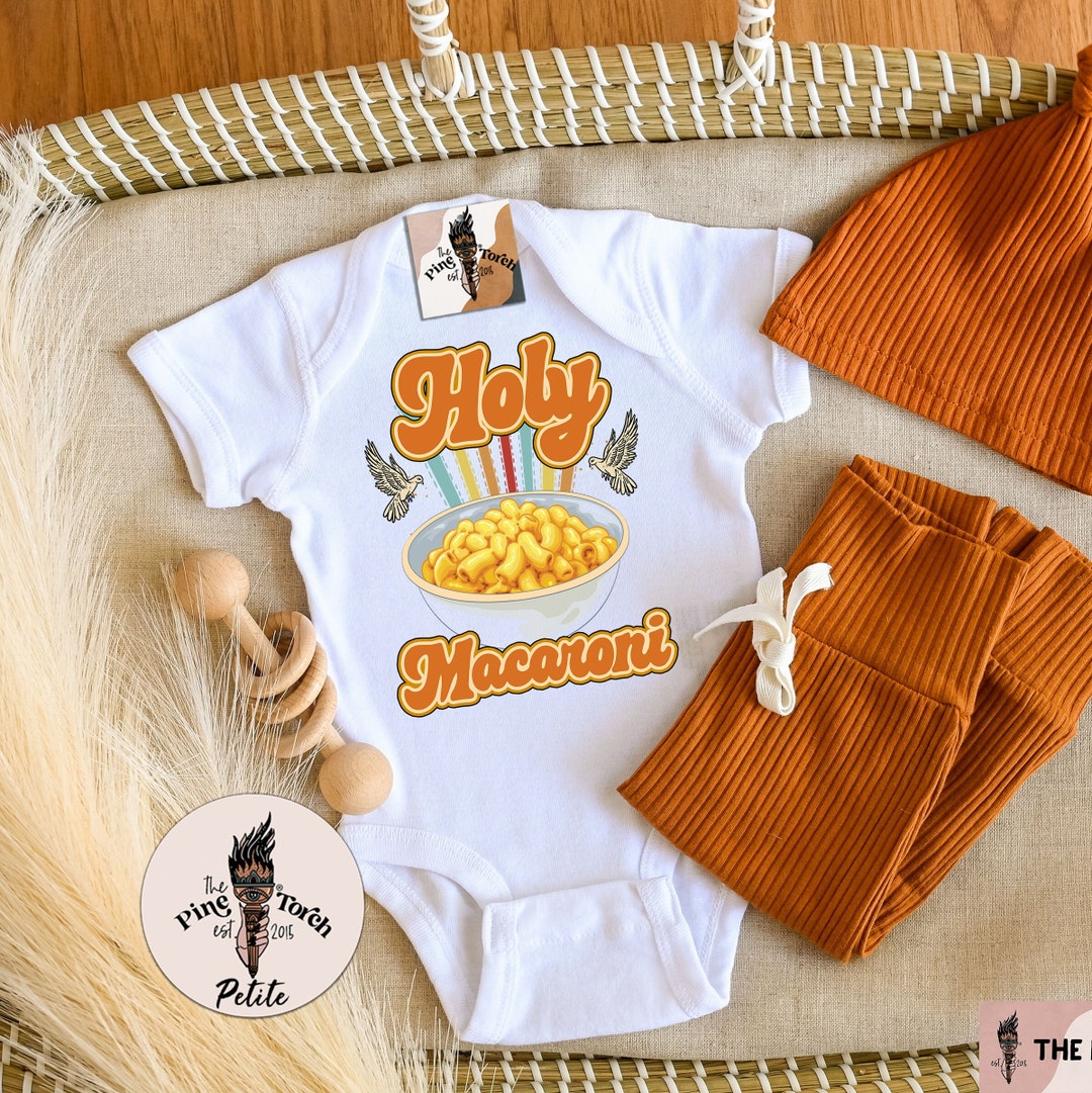 Holy Macaroni Baby Bodysuit, Macaroni and Cheese Noodle Baby Shirt ...