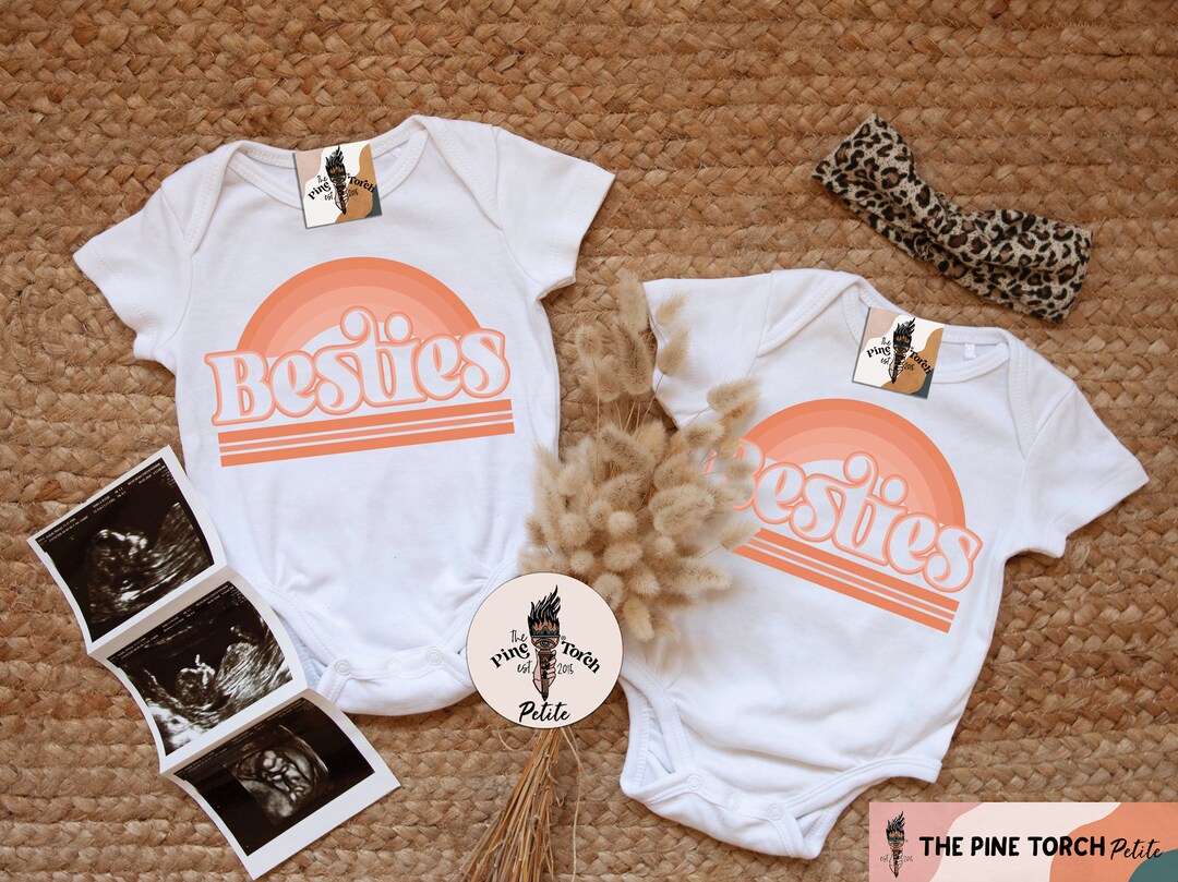Matching Besties Retro Twin Bodysuits, Matching Best Friends Twin Set, Rainbow Baby Twin ...