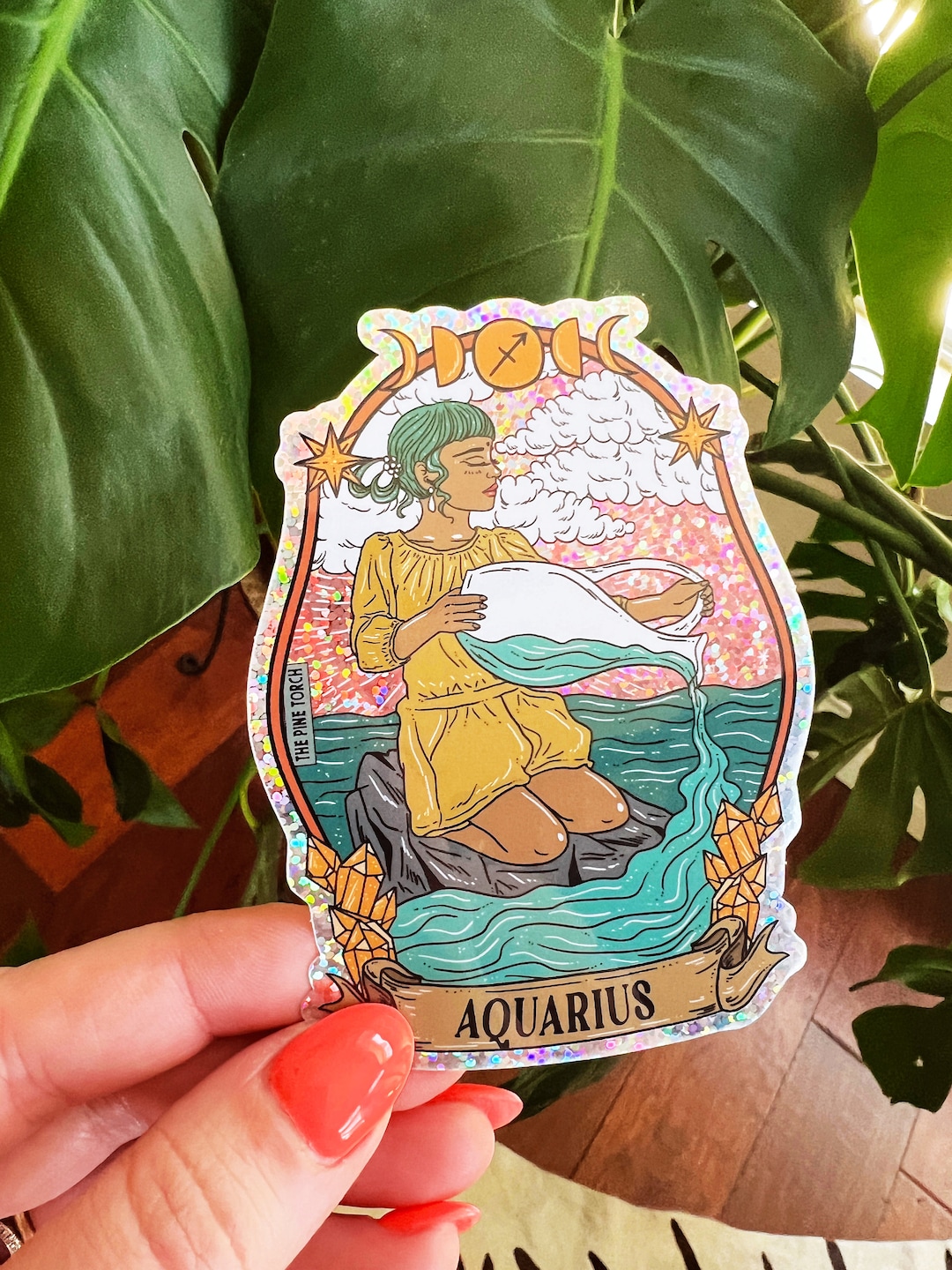 Aquarius Zodiac Glitter Sticker, Aquarius Sticker, Zodiac Kids Glitter ...