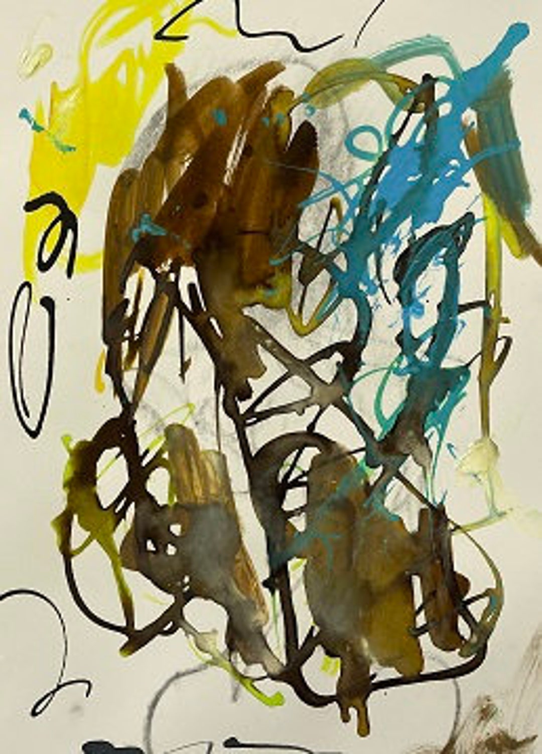 Abstract Painting, Jackson Pollock Style Art, Beige, Gray Blue, Yellow ...