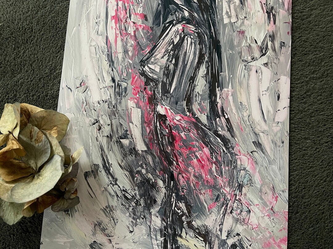 Painting, Female, Art, Erotic, Sensual, Grey Colors, Print, Handmade by ...