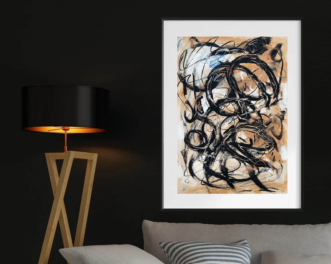 Set 2 Paintings Original, Abstract, Jackson Pollock Style Art, Black ...