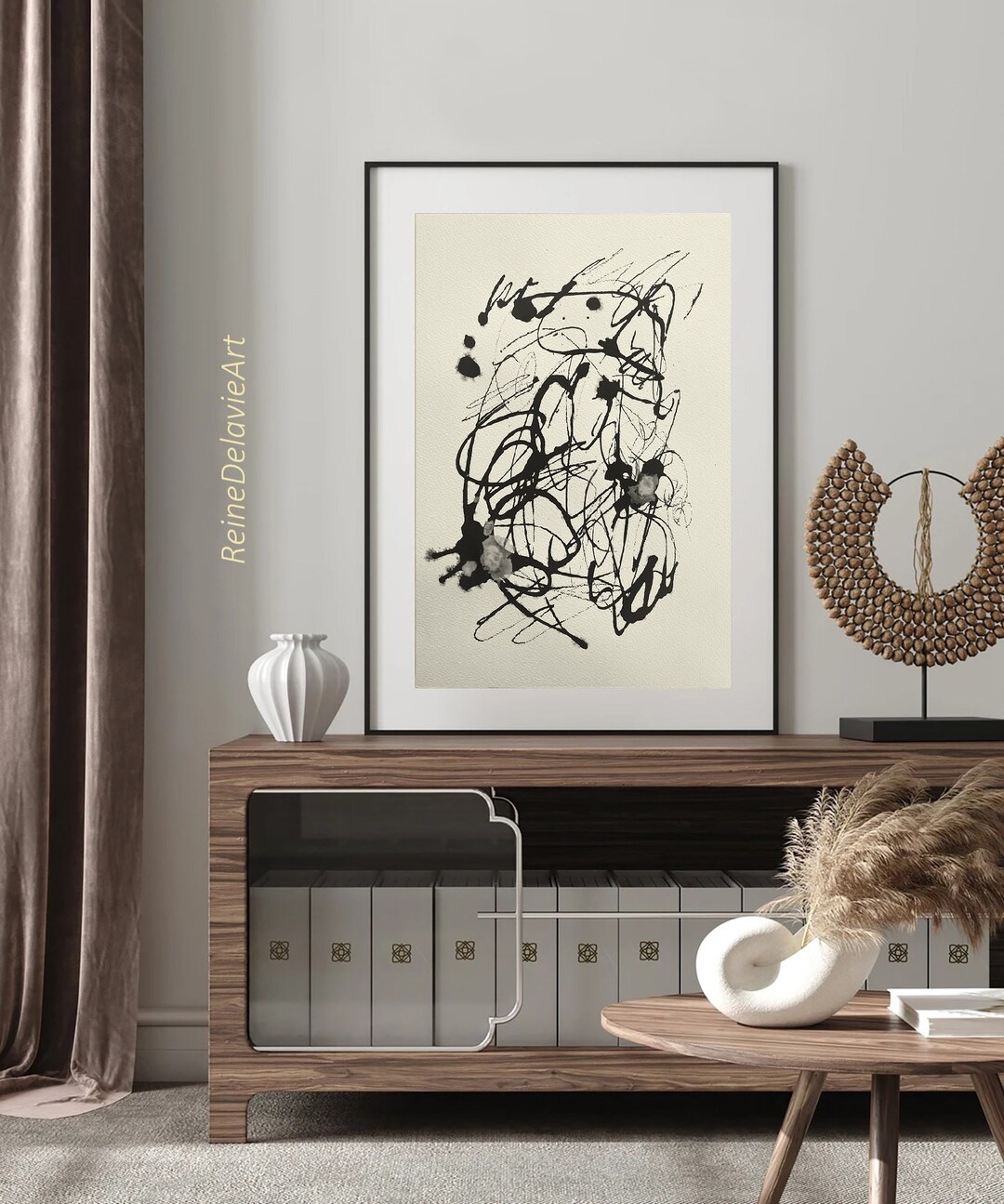 Abstract Painting, Jackson Pollock Style Art, Grey, Black, Minimalism ...