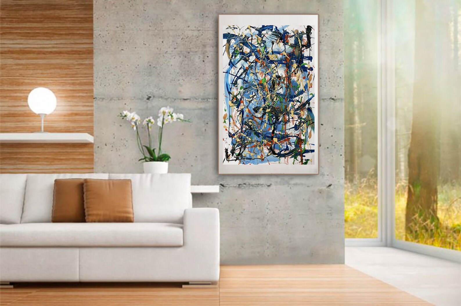 Abstract Painting Jackson Pollock Style Art Black White Green Gray Blue ...