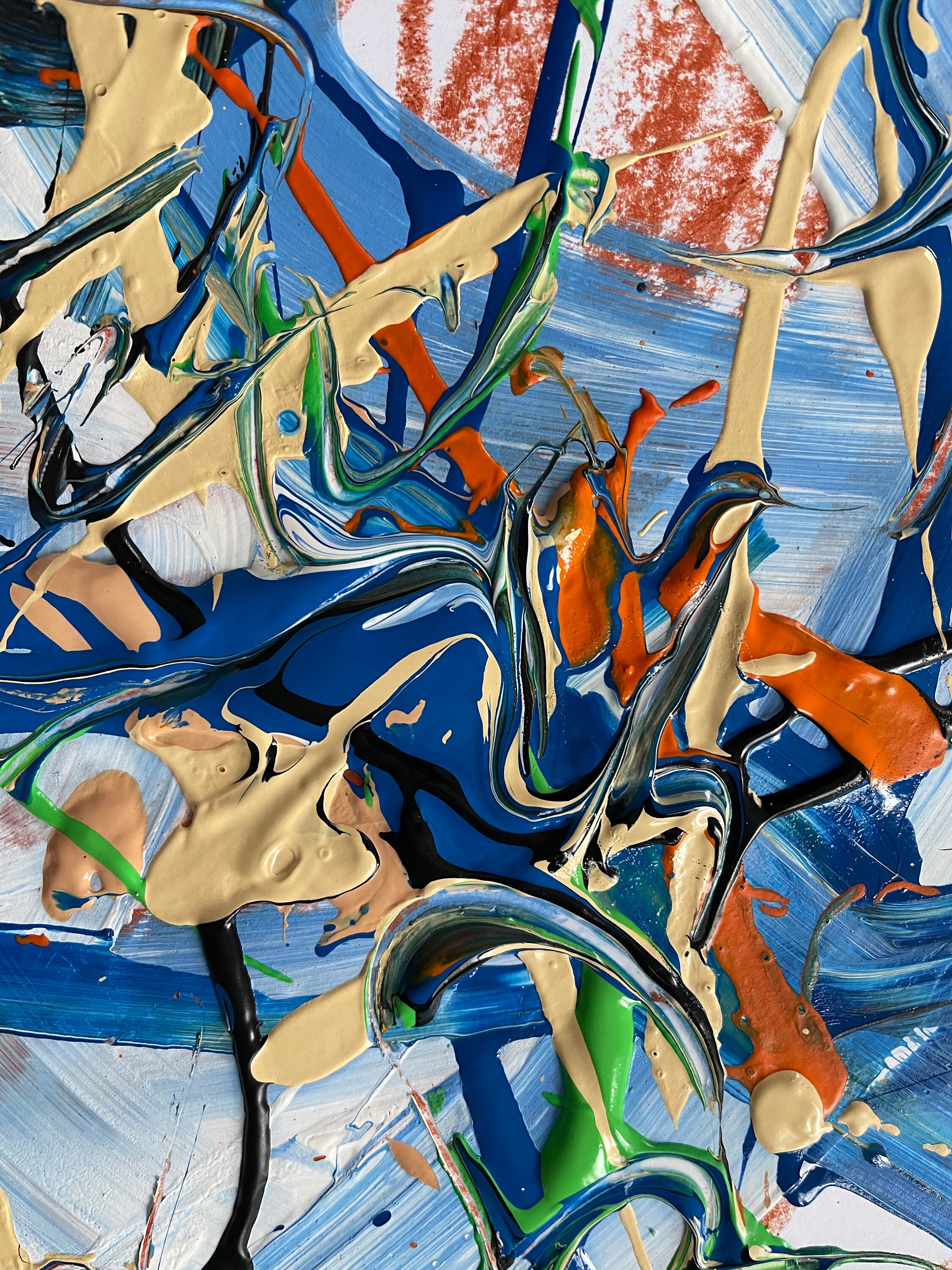 Abstract Painting Jackson Pollock Style Art Black White Green Gray Blue ...