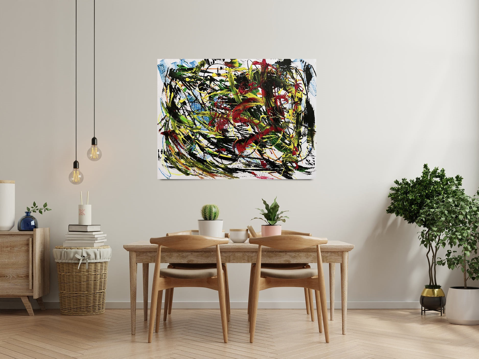 Abstract Painting Jackson Pollock Style Art Black White Green Gray Blue ...