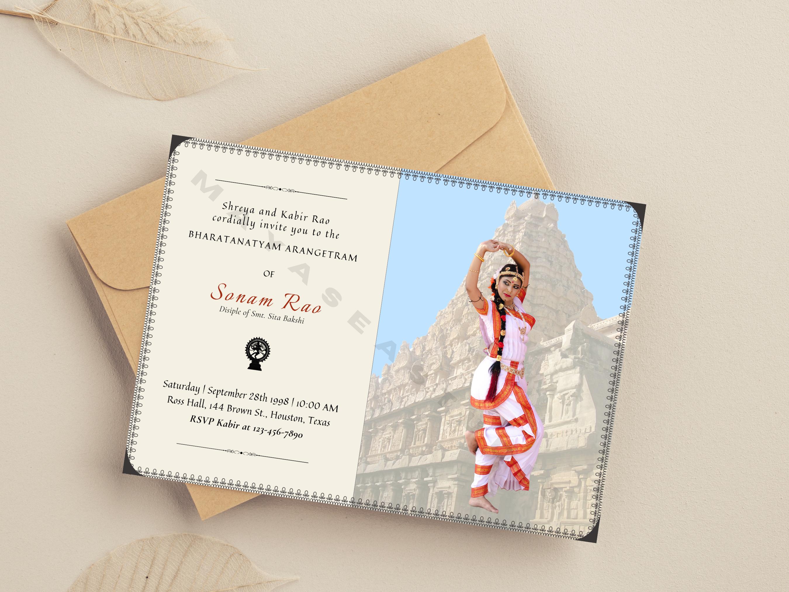 Arangetram Invitation Template, Arangetram Evite Upload,bharatanatyam ...