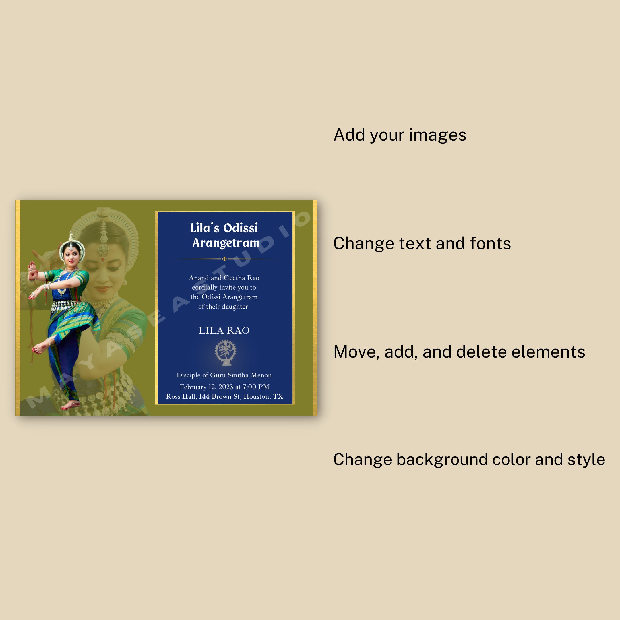 Arangetram Invitation Template,arangetram Invite,bharatanatyam Invite ...