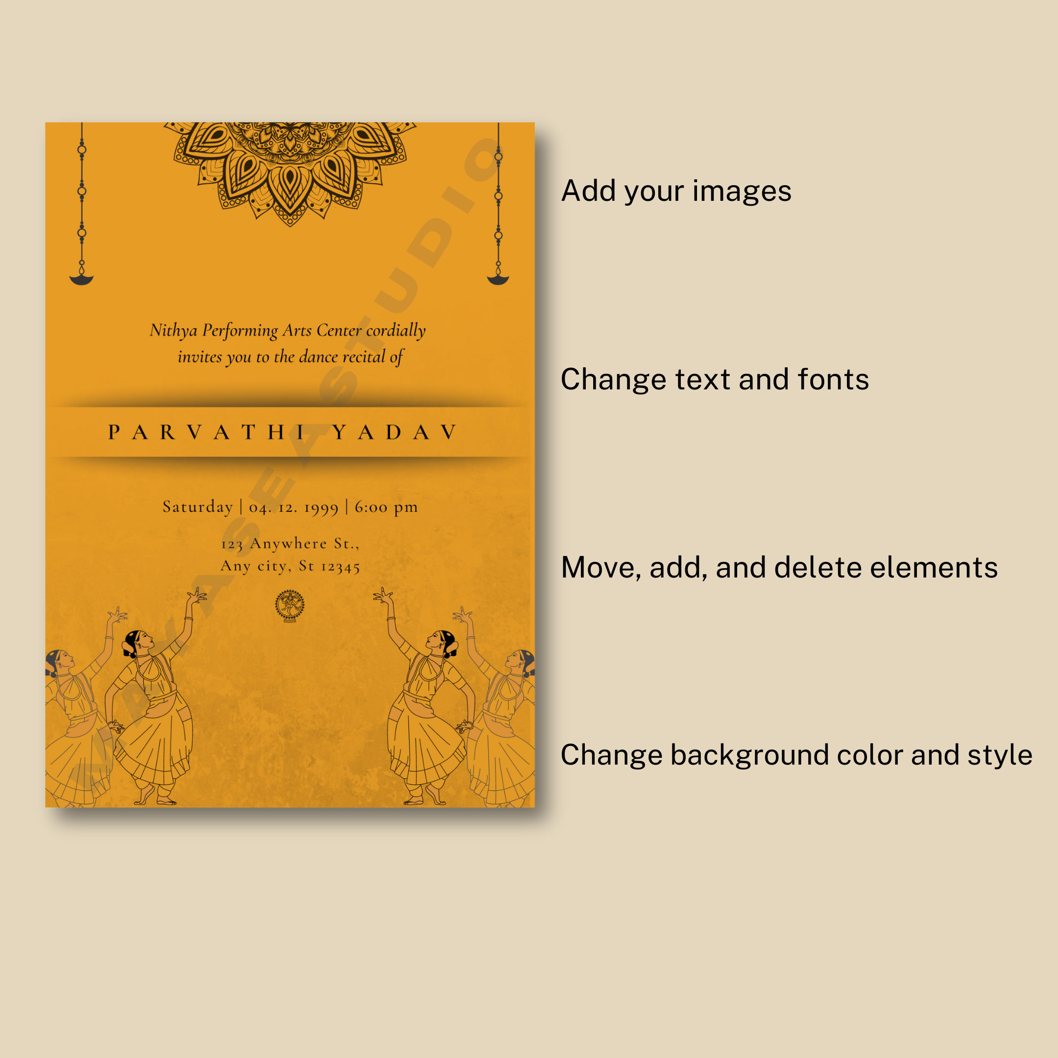 Bharatanatyam Invitation,arangetram Invitation Template,arangetram ...