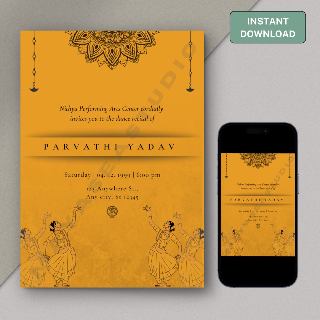 Bharatanatyam Invitation,arangetram Invitation Template,arangetram ...