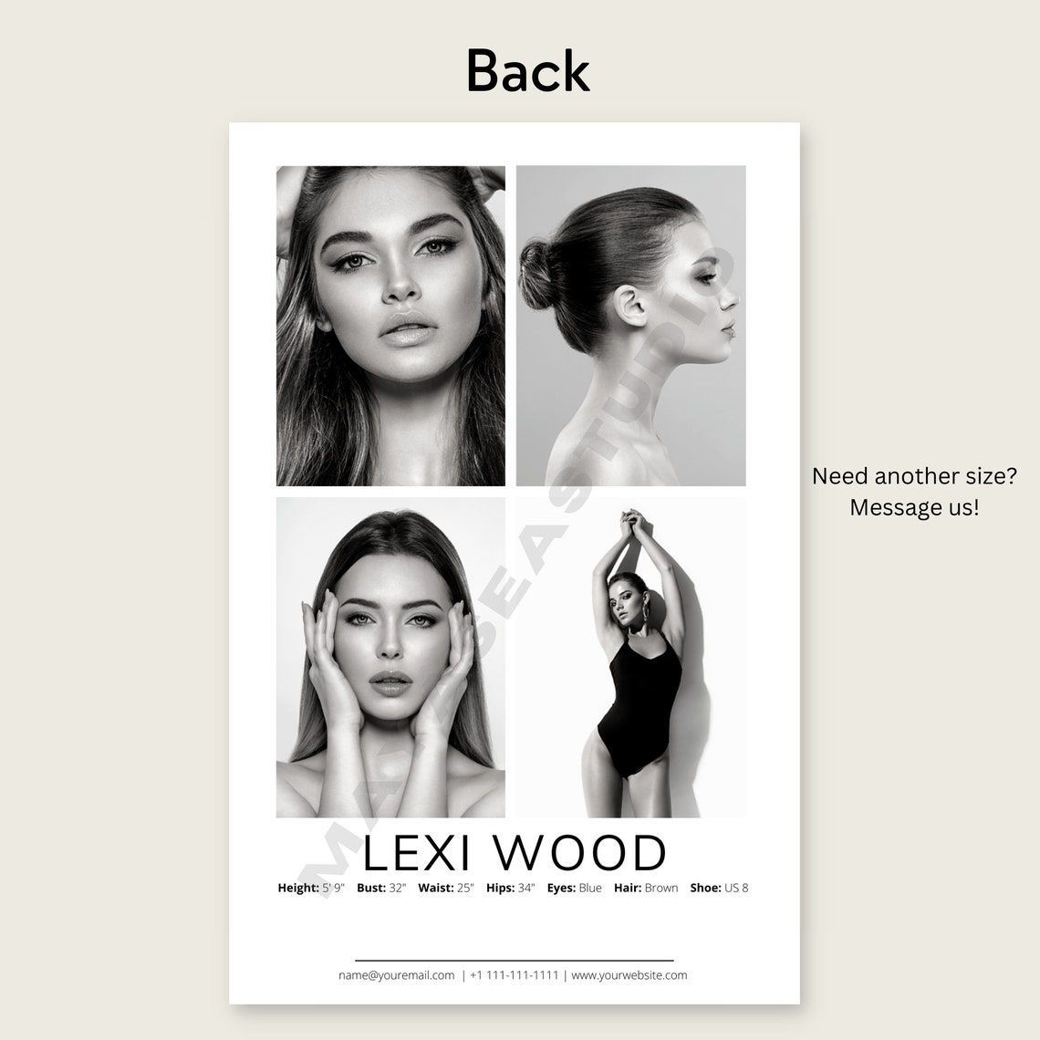 Model Comp Card, 8.5x5.5 Modeling Comp Card,model Comp Card Template ...