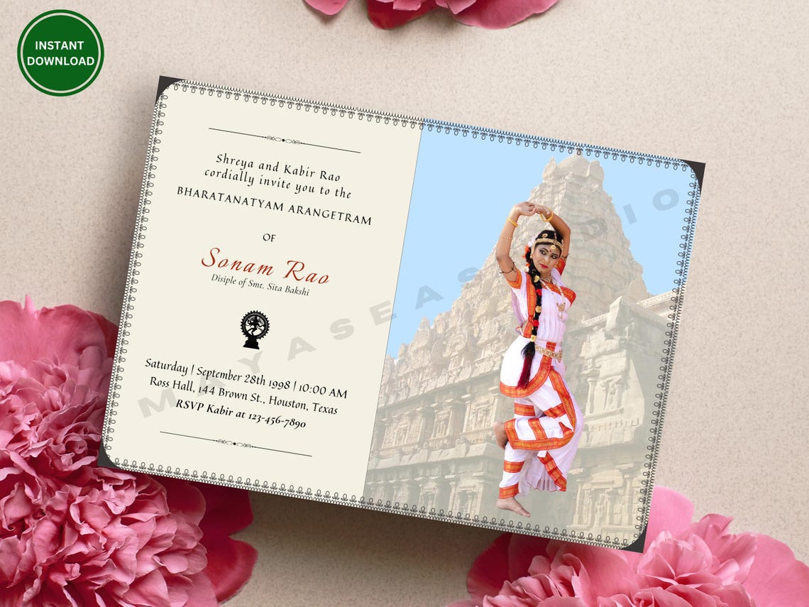 Arangetram Invitation Template, Arangetram Evite Upload,bharatanatyam ...