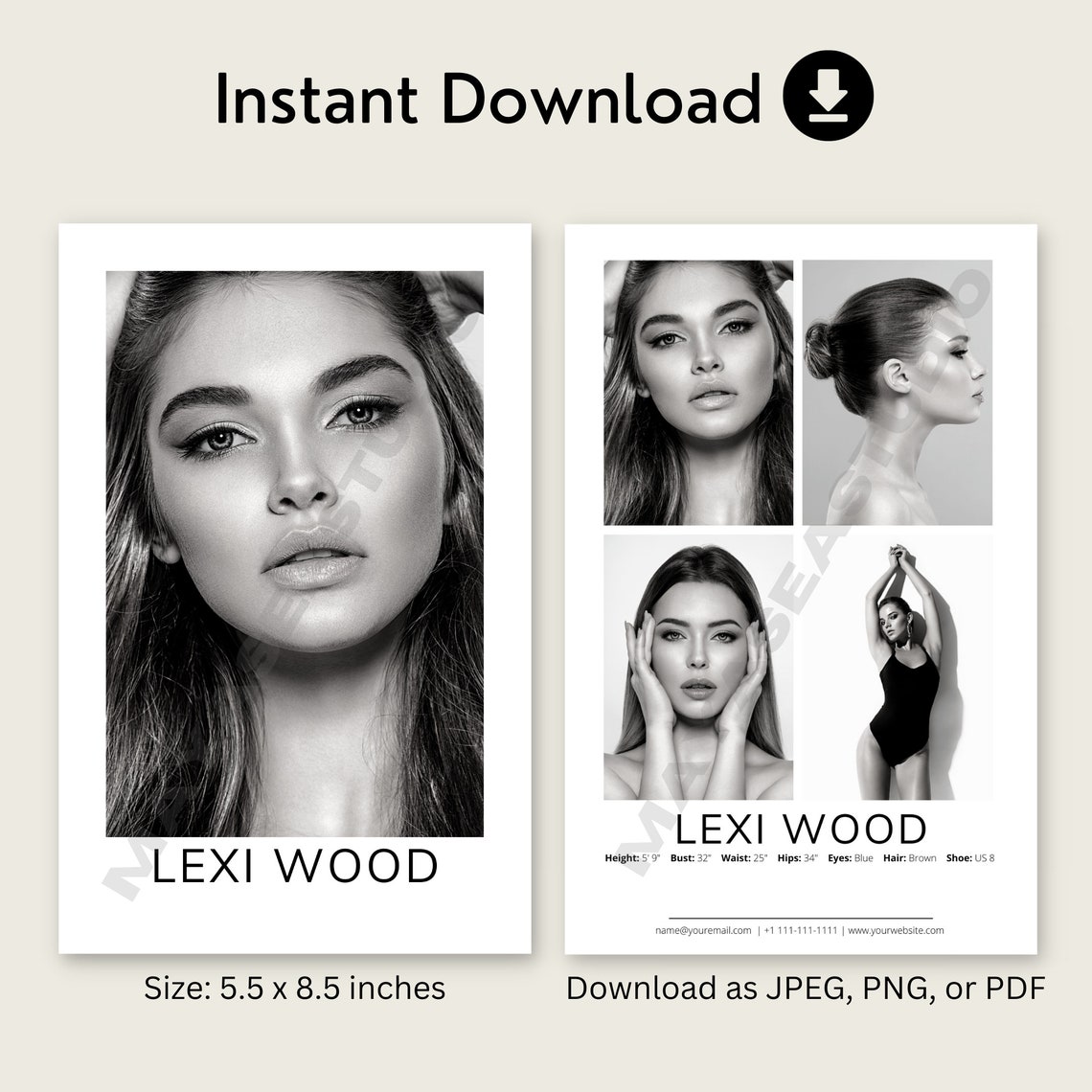 Model Comp Card, 8.5x5.5 Modeling Comp Card,model Comp Card Template ...