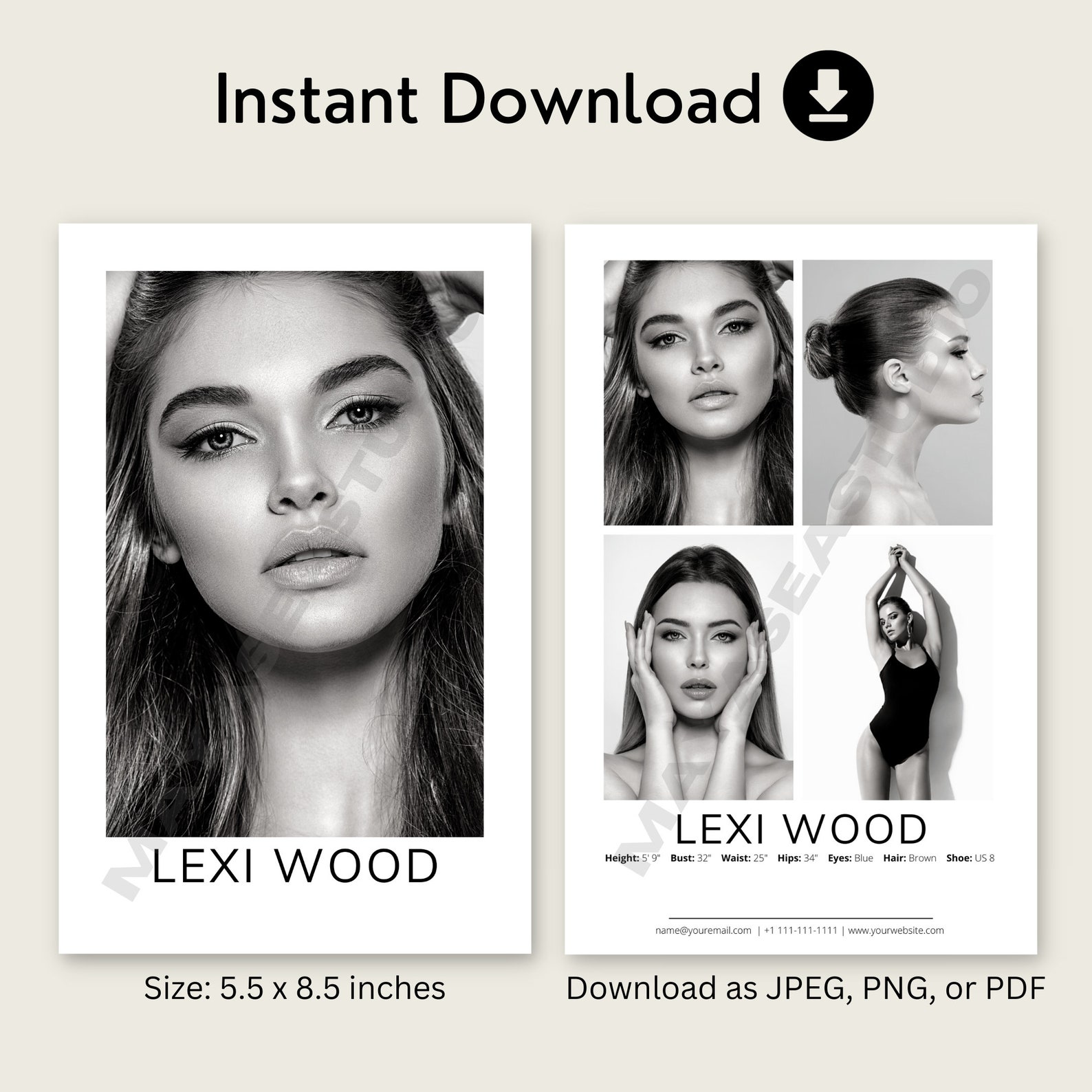 Model Comp Card, 8.5x5.5 Modeling Comp Card,model Comp Card Template ...