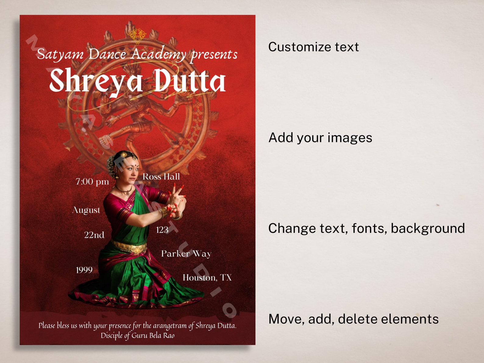 Arangetram Invitation Template,arangetram Evite,indian Classical Dance ...