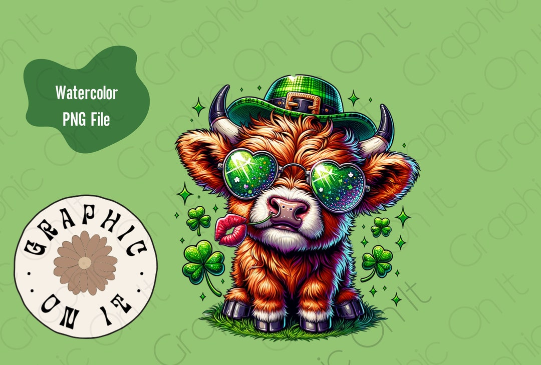 St Patrick Baby Highland cow clipart, St Patricks day PNG, Watercolor ...